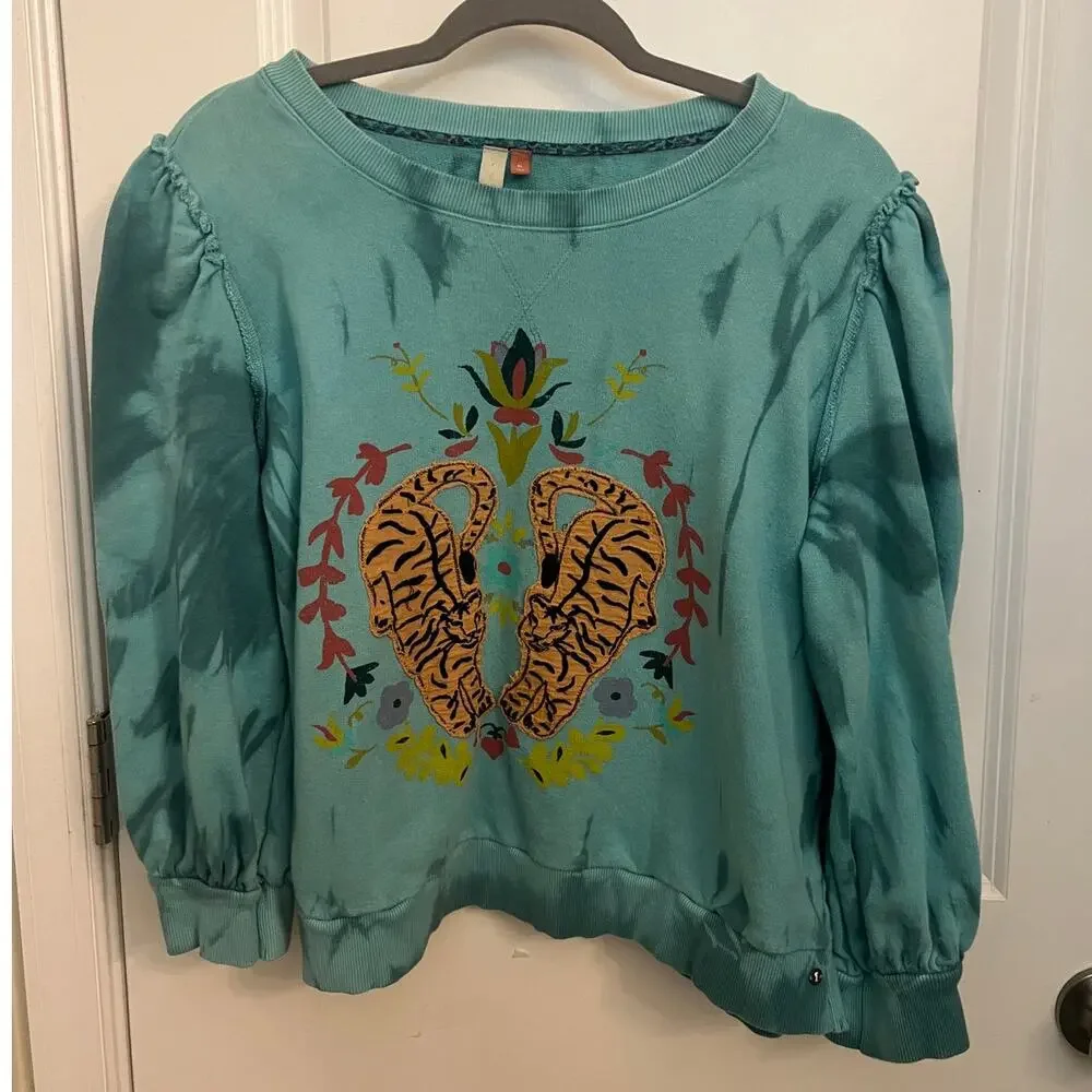 Pilcro | Tops | Anthropologie Pilcro Tiger Appliqued Sweatshirt Xl Teal ...